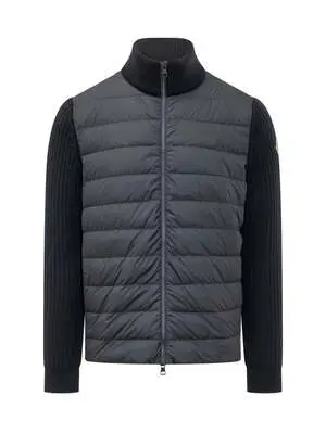 Moncler Quilted Knit Cardigan With High Neck - Blu
