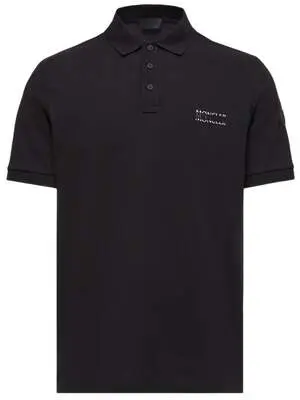Moncler Short Sleeve Cotton Pique Polo With Woven Trim - Black