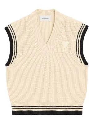 AMI Paris Sleeveless V-neck Knit Vest With Logo