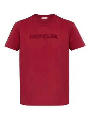 Moncler Short Sleeve Embroidered Logo Shirt Size - Fuchsia