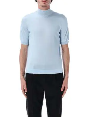 Prada Slim Fit Mock Neck Short Sleeve Sweater - Blu