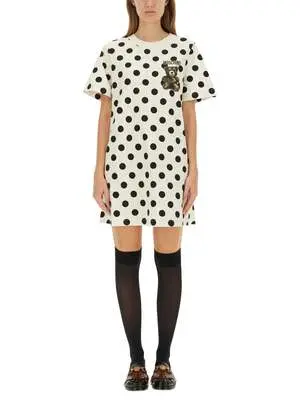 Moschino Polka Dot Teddy Bear Applique T-shirt Dress - Ivory