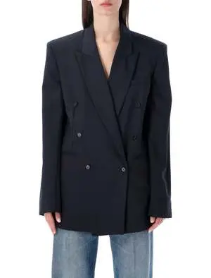 THE FRANKIE SHOP Double-breasted Wool Blend Blazer - Blue
