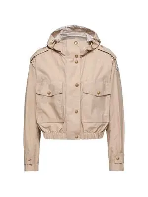 Moncler Hooded Jacket With Drawstring Hem And Cuffs - Beige