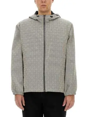 Givenchy Monogram Jacquard Zip-up Hooded Windbreaker - Grey