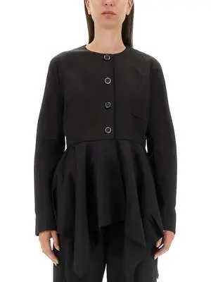 UMA WANG Viscose Blend Jacket With Draped Hem - Black