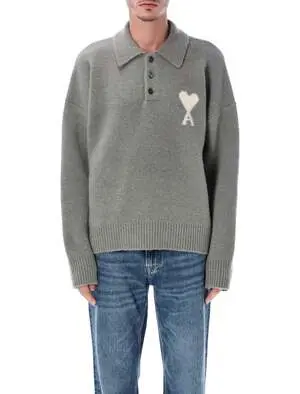 AMI Paris Relaxed Fit Alpaca Blend Knit Polo