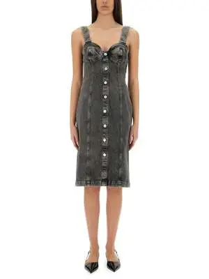 Moschino Denim Midi Dress With Button Detail - Grey