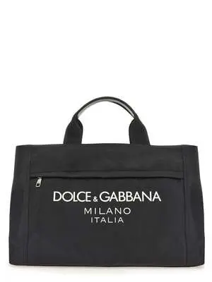 Dolce & Gabbana Nylon Holdall With Rubberized Logo - Black