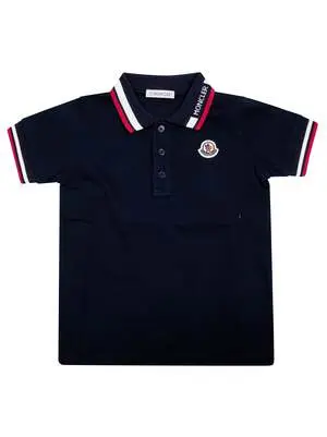 Moncler Short Sleeve Polo Shirt With Striped Collar - Blu