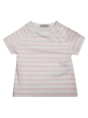 Moncler Striped Short Sleeve T-shirt With Button Detail - Rosa