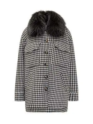 AVA ADORE Houndstooth Jacket With Fur Collar