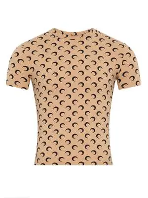 MARINE SERRE Recycled Moon Jersey Second Skin Short Sleeves Top - Nude