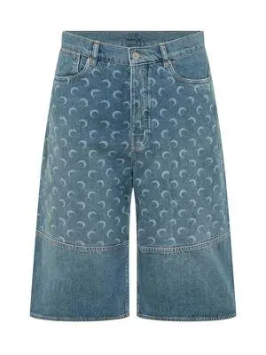 MARINE SERRE Bermuda Shorts With Stampaint Luna Detail - Light Blue