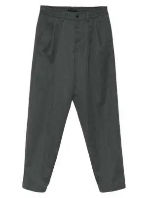 LOW BRAND Virgin Wool Double Pleated Trousers With Elasticated Waistband - Grey