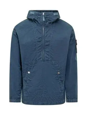 Stone Island Mini Jacket With Hood And Kangaroo Pocket - Indigo