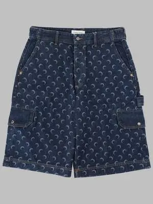 MARINE SERRE Moon Print Cotton Denim Shorts - Blue
