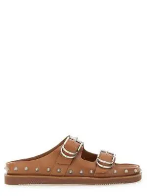Ash Leather Urus Sandal With Buckle And Stud Detailing - Buff