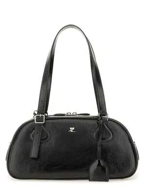 COURREGES Courrèges Medium Leather Shoulder Bag - Black