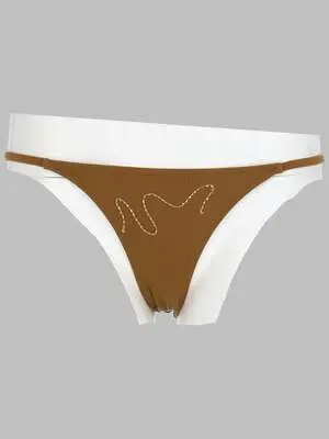 Paloma Wool Embroidered Thong Bikini Bottom - Brown