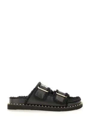 Ash Utah Bis Sandals With Buckle And Shearling Trim - Black