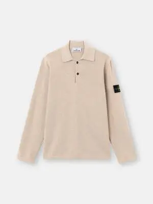 Stone Island Ribbed Collar Polo With Two-button Fastening Size - Beige