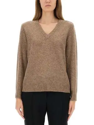 Aspesi Regular Fit Wool-yak-cashmere Blend V-neck Sweater - Beige