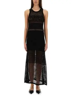 Moschino Long Mesh Dress With Logo - Black