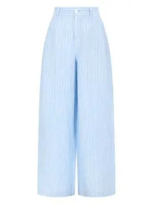 120% Lino Wide-leg Striped Linen Pants
