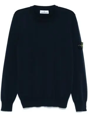 Stone Island Ribbed Neckline Sweater With Badge - Blu