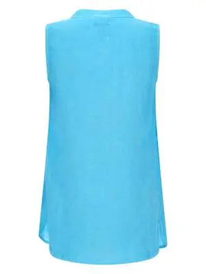 120% Lino Sleeveless Linen Tunic Shirt - Azure