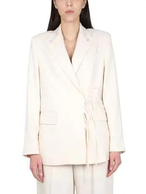 MSGM Single-breasted Blazer With Tie Detail - Ivory