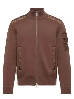 Moncler Extra-fine Wool Sweater With Technical Inserts And Zip Closure - Marrone