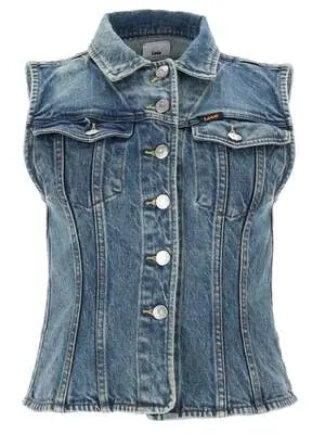 LOIS Sleeveless Denim Button-front Vest - Blue