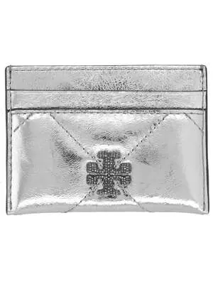 Tory Burch Metallic Leather Card Case - Silver