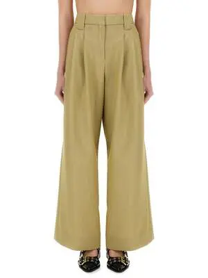 GANNI Mid Waist Wide Leg Suit Pants - Beige