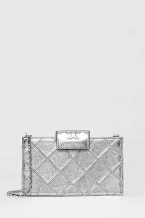 Tory Burch Mini Chain Wallet In Trendy Metallic Finish - Silver