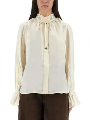 GANNI Bow Detail High Neck Shirt - Ivory