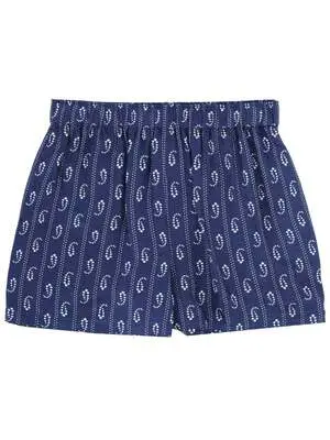 Tory Burch Printed Silk Blend Camp Shorts - Blue