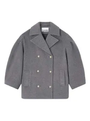 GANNI Button-front Notched Coat In Size - Grey