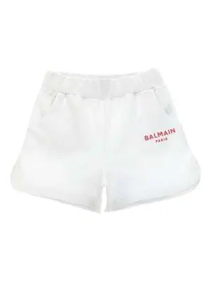 Balmain Stylish Cotton Shorts With Embossed Logo And Unique Waist Design - Bianco