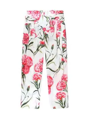 Dolce & Gabbana Floral Print Cotton Wide Leg Pants - Multicolour