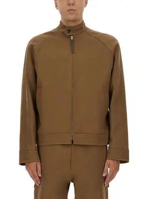 Moschino Cotton Zip Up Jacket With Stand Collar