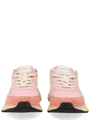 Premiata Low Top Lace Up Sneakers With Suede Accents - Pink