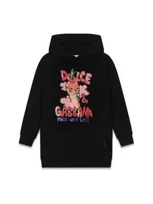 Dolce & Gabbana Cotton-blend Hooded Dress With Graphic Print - Black