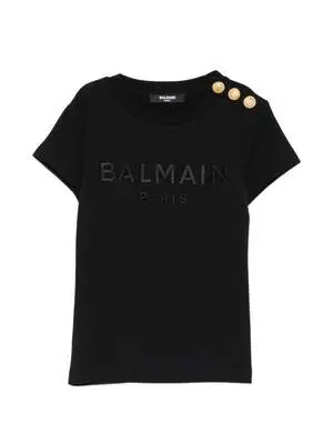 Balmain Logo Button Detail Cotton T-shirt - Black