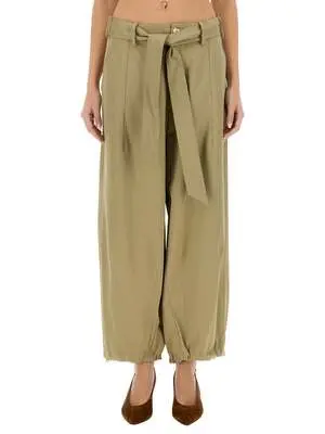 ALYSI Belted Cotton Pants - Beige