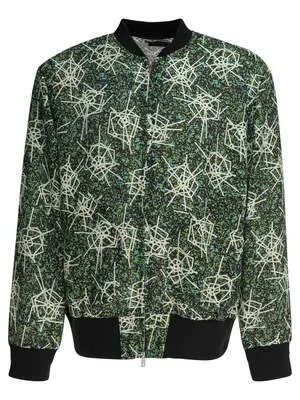 BEAMS Printed Zip-up Bomber Jacket - Black