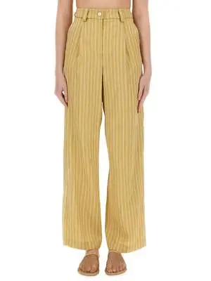 ALYSI Wide Leg Striped Tailored Pants - Beige