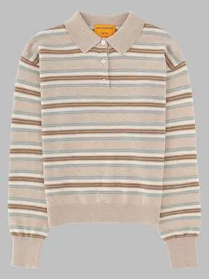 Guest In Residence Striped Cashmere Polo Sweater
